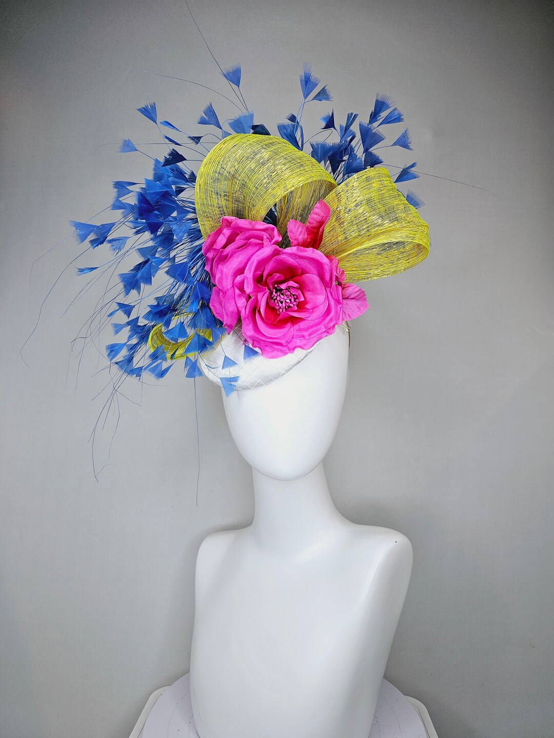 Kentucky Derby Hat Fascinator White Atin With Fuchsia Hot Pink Silk ...