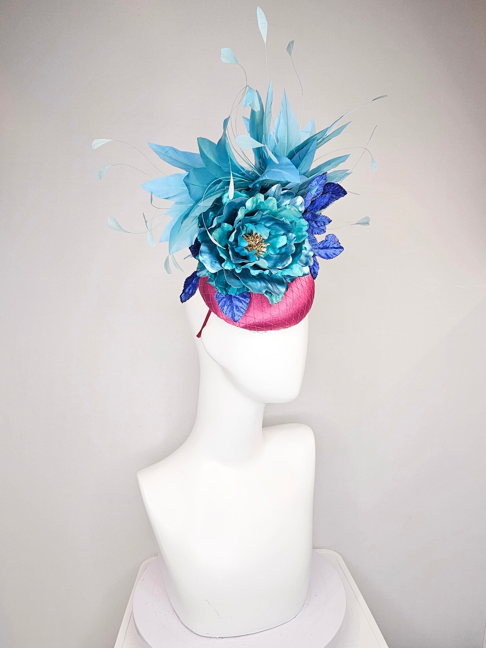 Kentucky Derby Hat Fascinator Fuchsia Magenta Satin Teal Metallic Blue ...