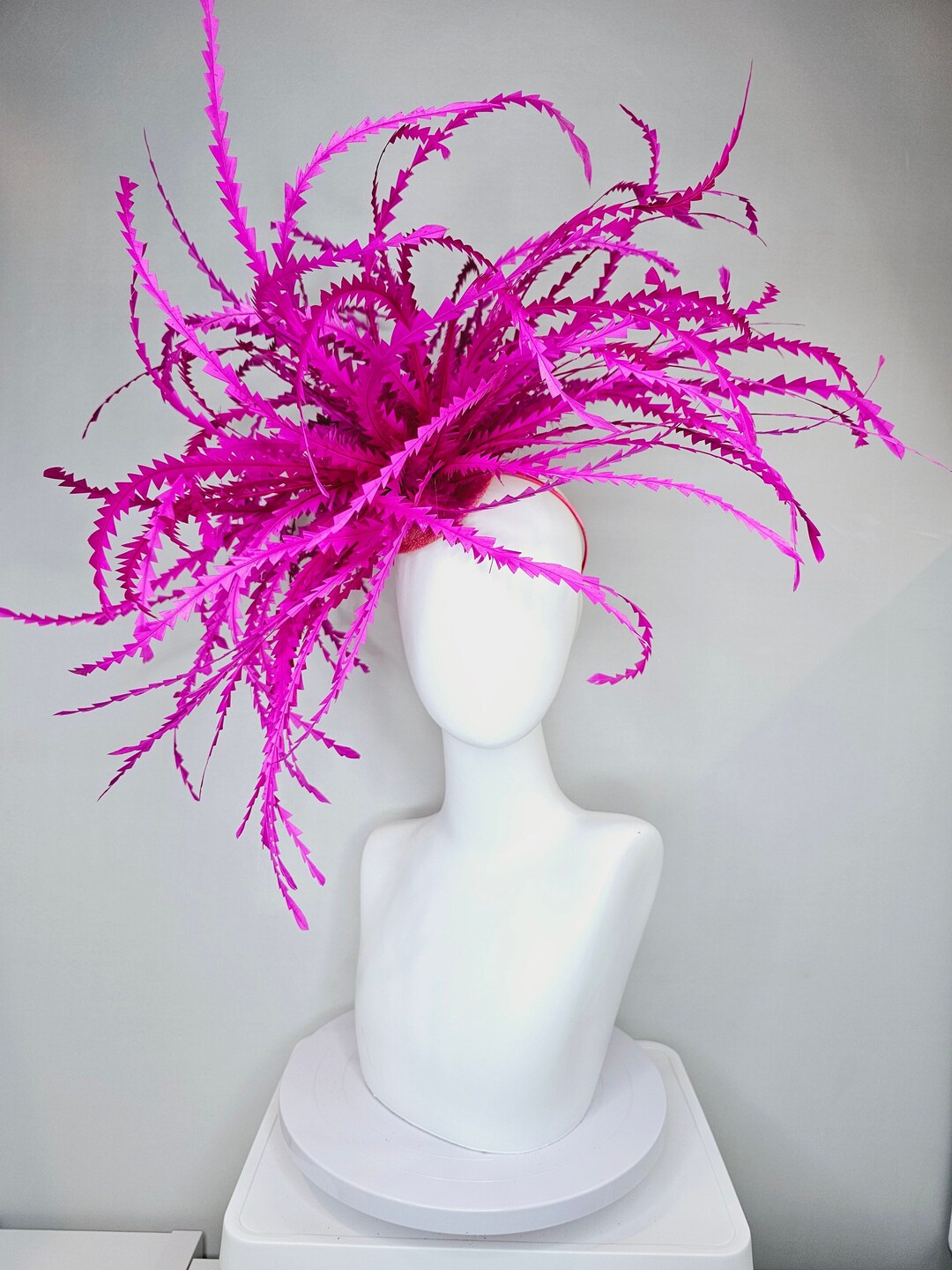 Kentucky Derby Hat Fascinator Bright Hot Pink Sinamay Fuchsia Feathers ...