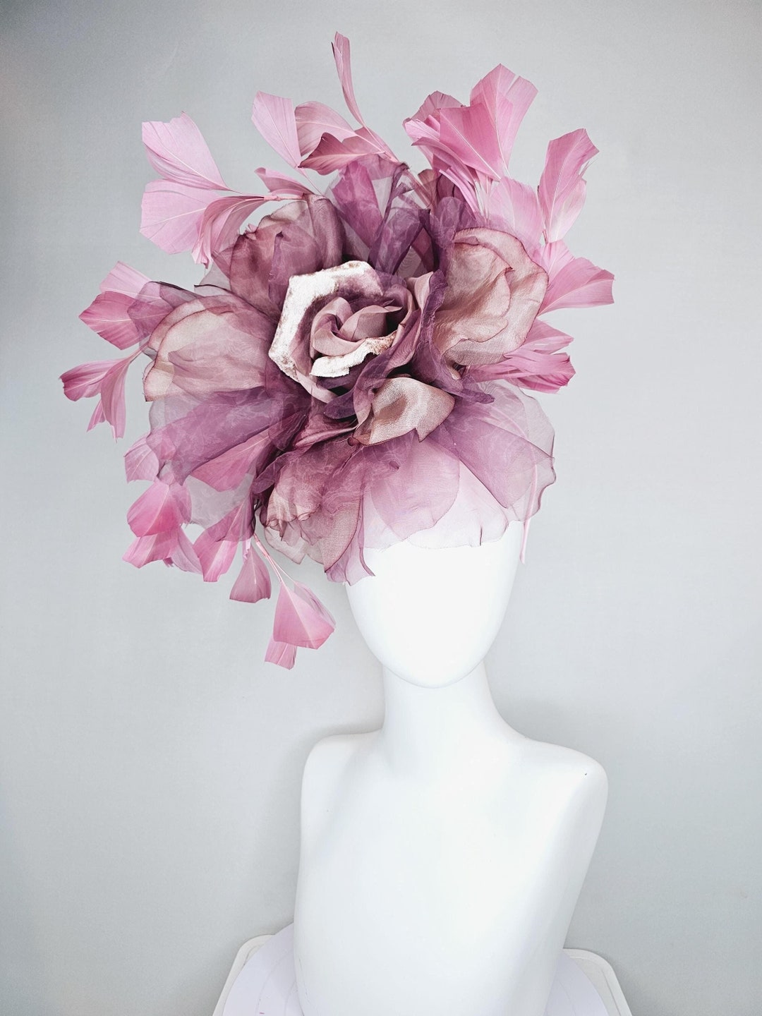 Kentucky Derby Hat Fascinator Large Rose Gold Dusty Pink Grape Purple ...