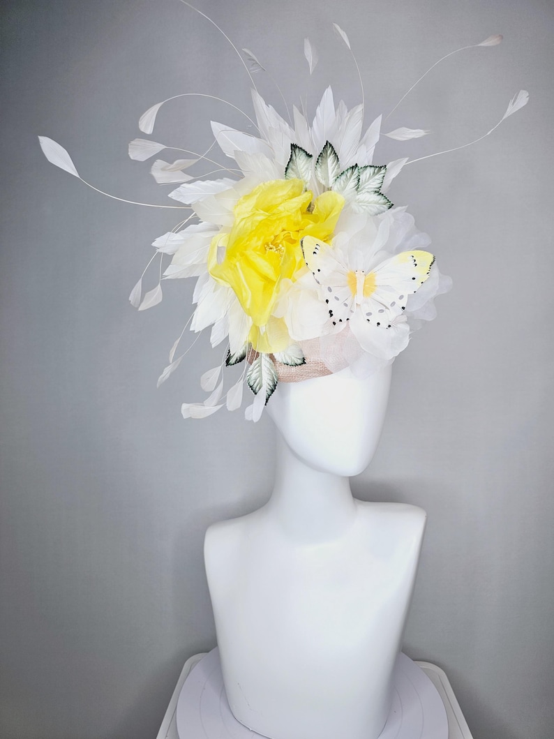Kentucky Derby Hat Fascinator Champagne Pink Sinamay Yellow Satin White Organza Flowers Ombre ...