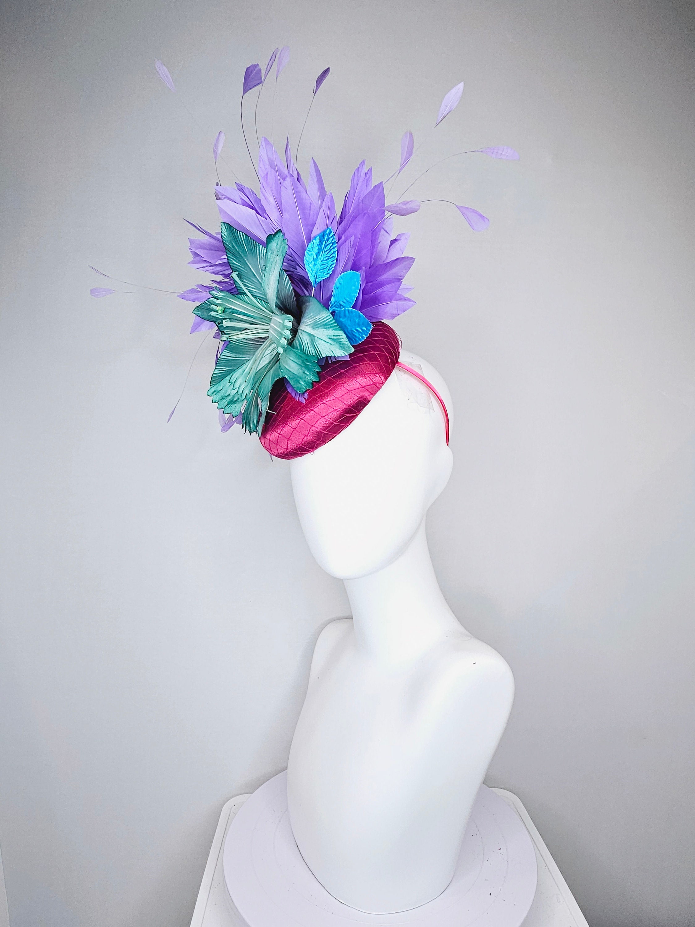 Kentucky Derby Hat Fascinator Pink Red Wine Fuchsia Magenta Satin Teal ...