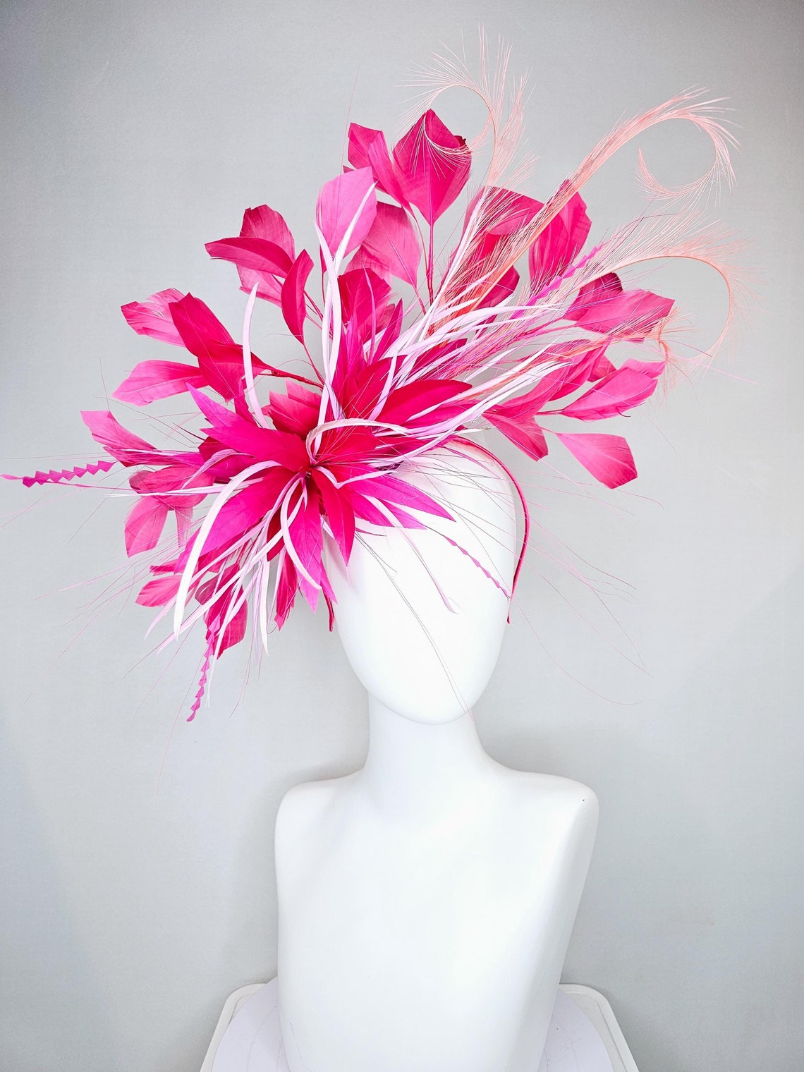 Kentucky Derby Hat Fascinator Pink and Baby Pink Feather Flower, Pink ...