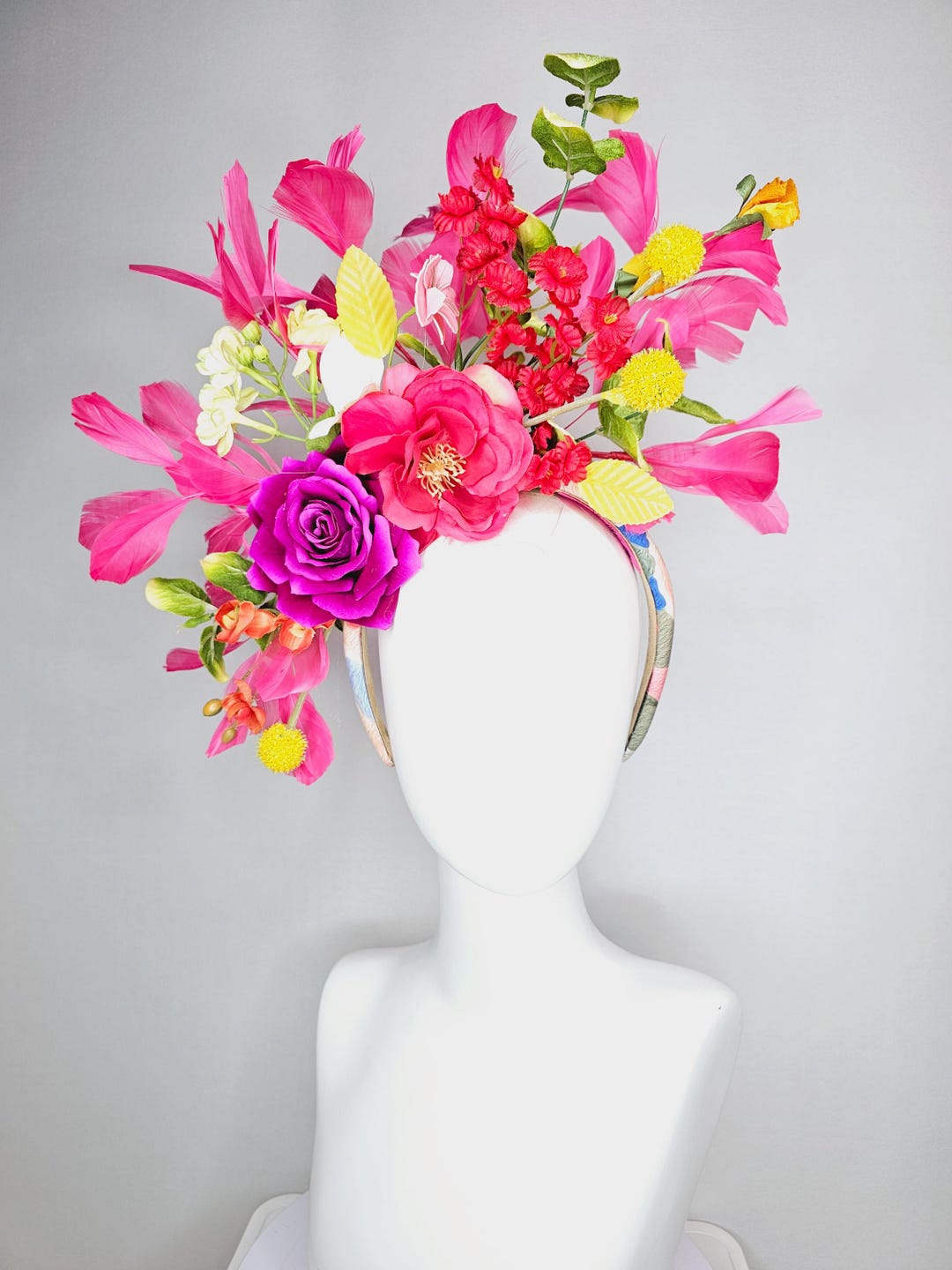 Kentucky Derby Hat Fascinator Headband Colorful Raspberry Pink Magenta ...