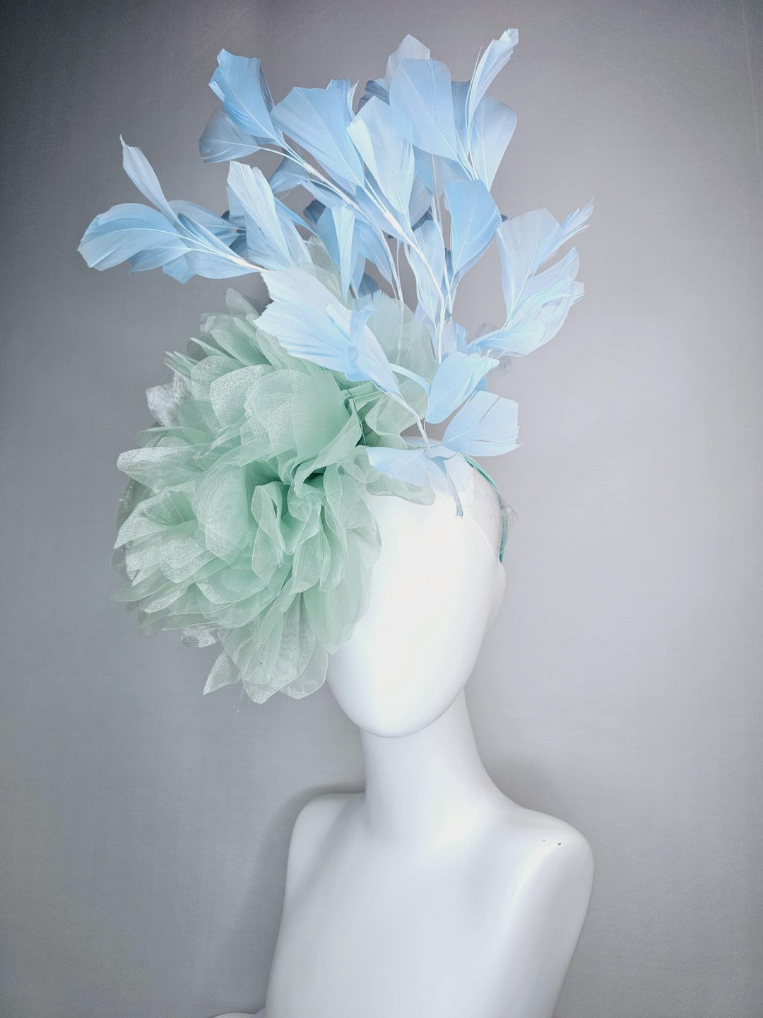Kentucky Derby Fascinator Headband With Very Large Fluffy Mint Green ...