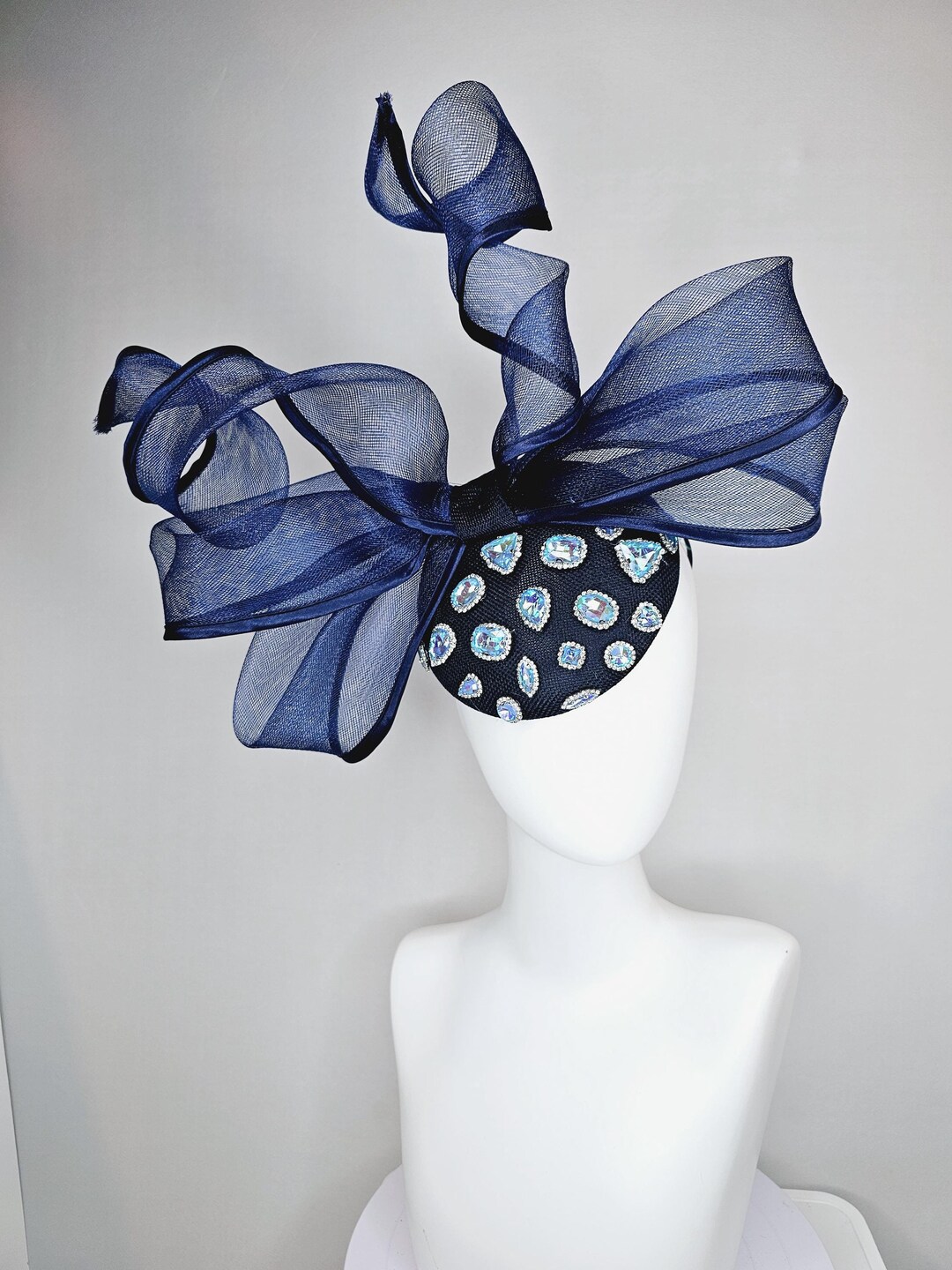 Kentucky Derby Hat Fascinator Navy Blue Sinamay With Iridescent Blue ...