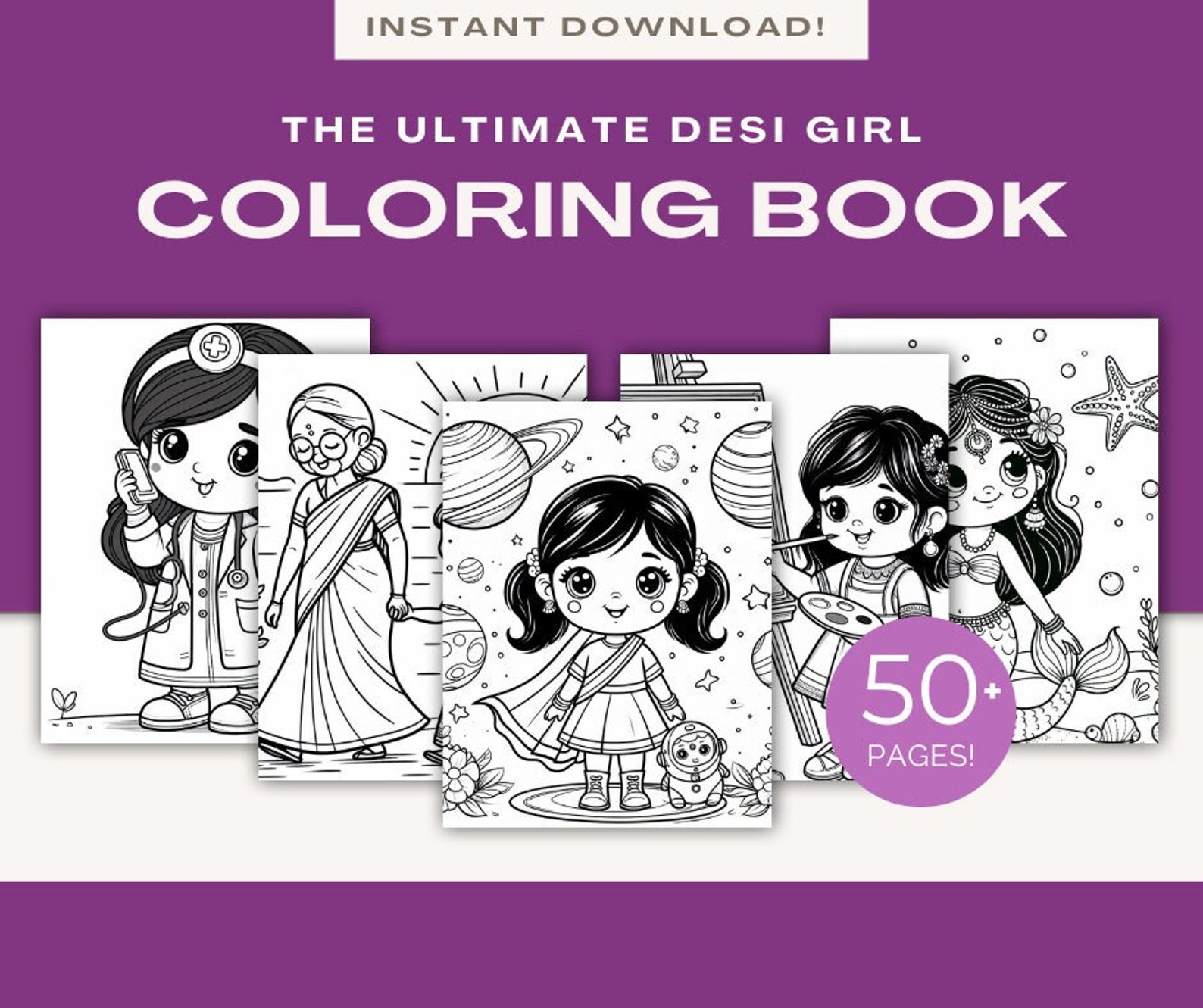 Desi Girl Coloring Book Indian Coloring Book Desi Princess Indian Girl ...