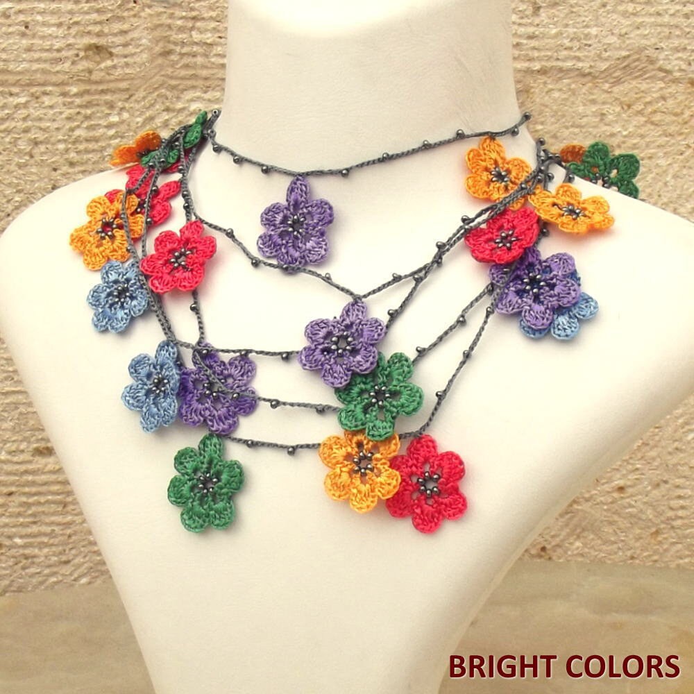 Turkish OYA Lace Lariat Necklace Mary Mix Crocheted Jewelry Wedding Bib ...