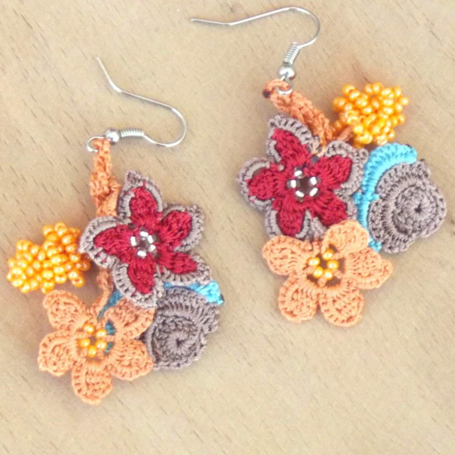 Turkish OYA Lace - Earring - Bijou Tropical Orange Crocheted Jewelry ...