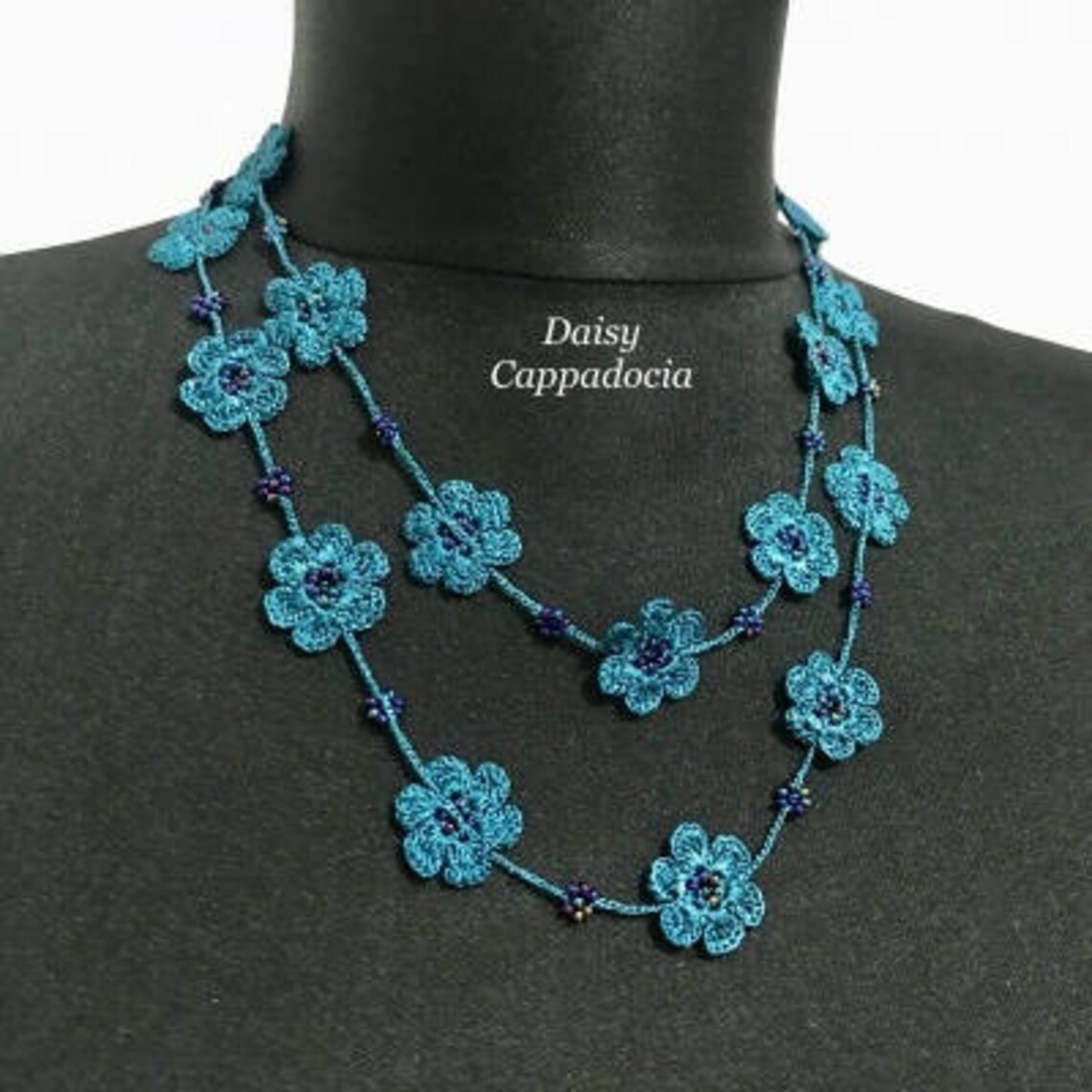 Turkish OYA Lace Lariat Necklace Mary Aqua Blue - Etsy