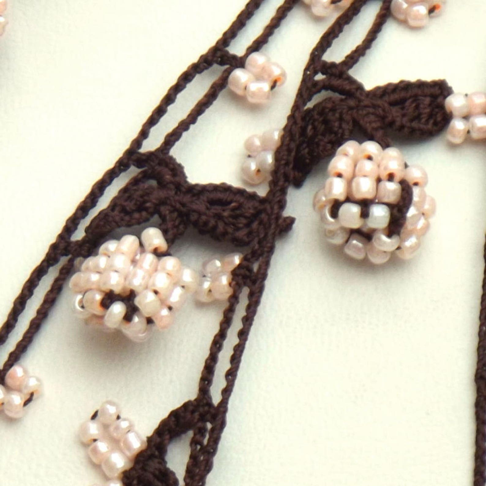 Turkish OYA Lace Lariat Necklace Berry Peal&brown/crocheted Jewelry ...