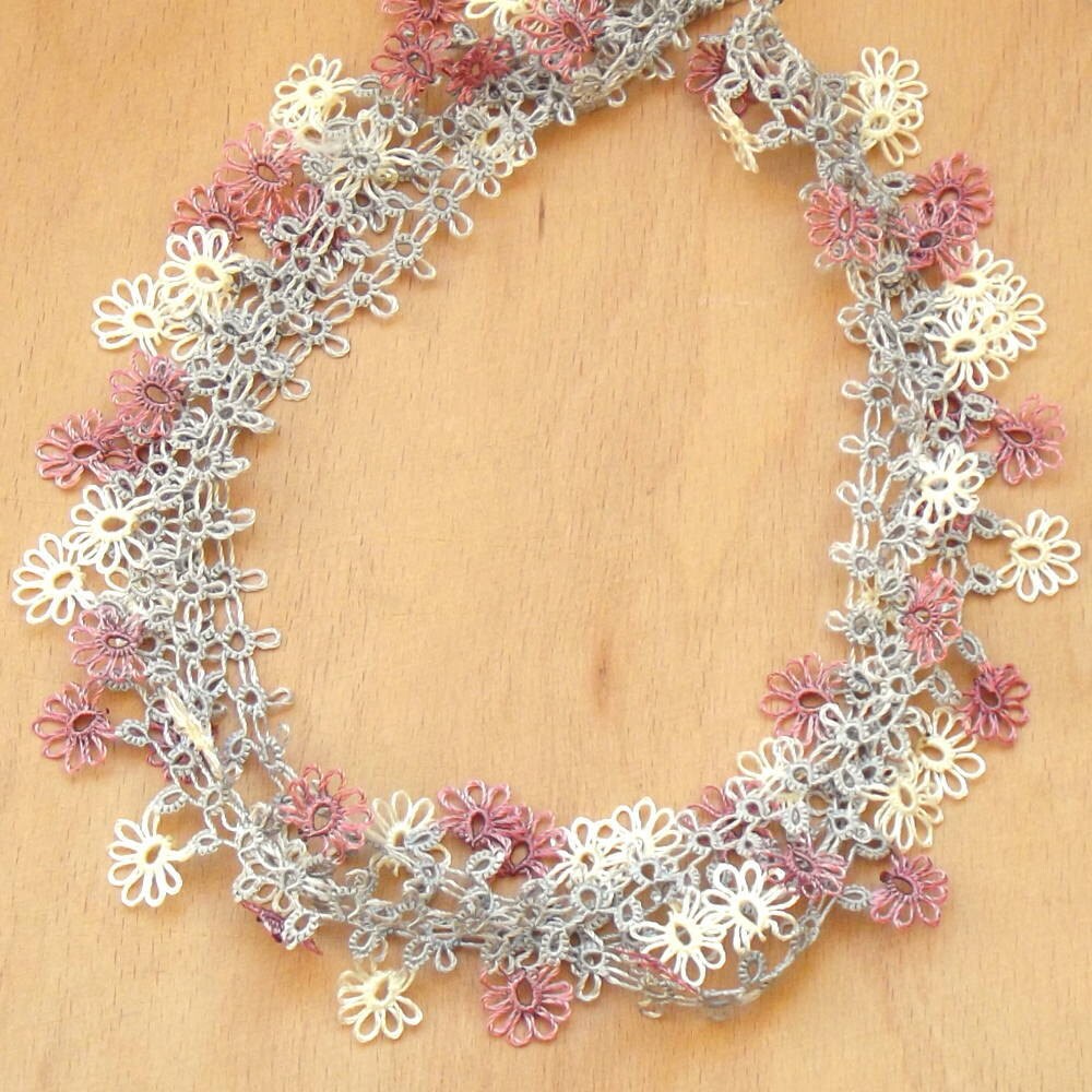 Turkish OYA Lace Tatting Lace Necklace/pin&gray Crocheted Jewelry ...