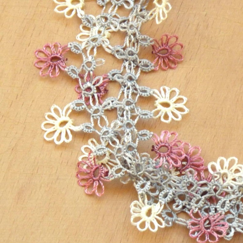 Turkish OYA Lace Tatting Lace Necklace/pin&gray Crocheted Jewelry ...