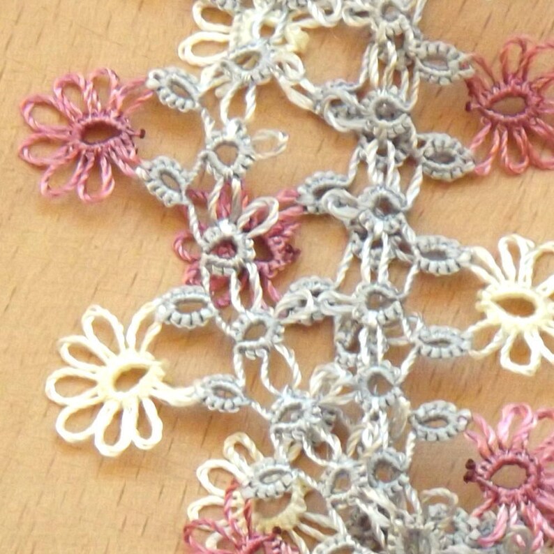 Turkish OYA Lace Tatting Lace Necklace/pin&gray Crocheted Jewelry ...