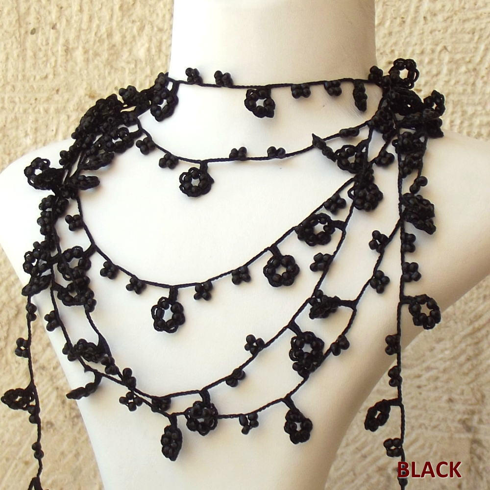 Turkish OYA Lace Lariat Necklace Cascade 7 Colors - Etsy