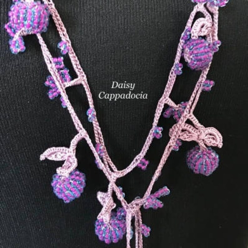 Turkish OYA Lace Needle Lace Necklace Lariat berry Smoky - Etsy