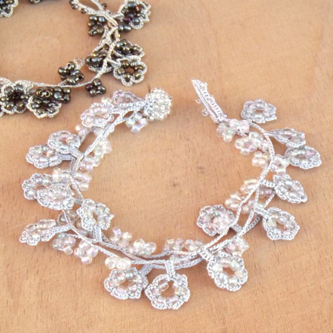 Turkish OYA Lace Beads Bracelet Small Flowers 2 Colors Crocheted ...