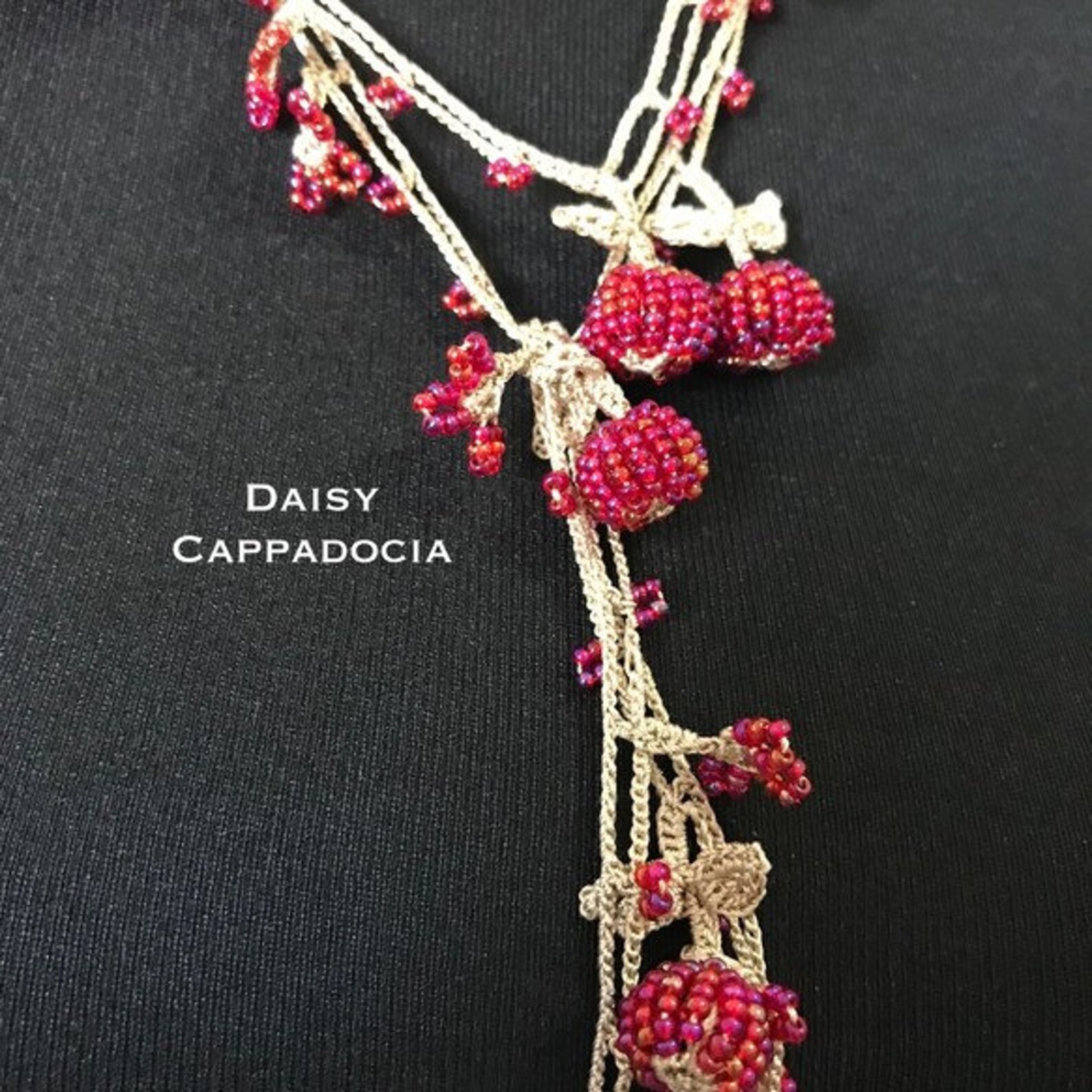 Turkish OYA Lace Lariat Necklace Berry Red/crocheted Jewelry Wedding ...