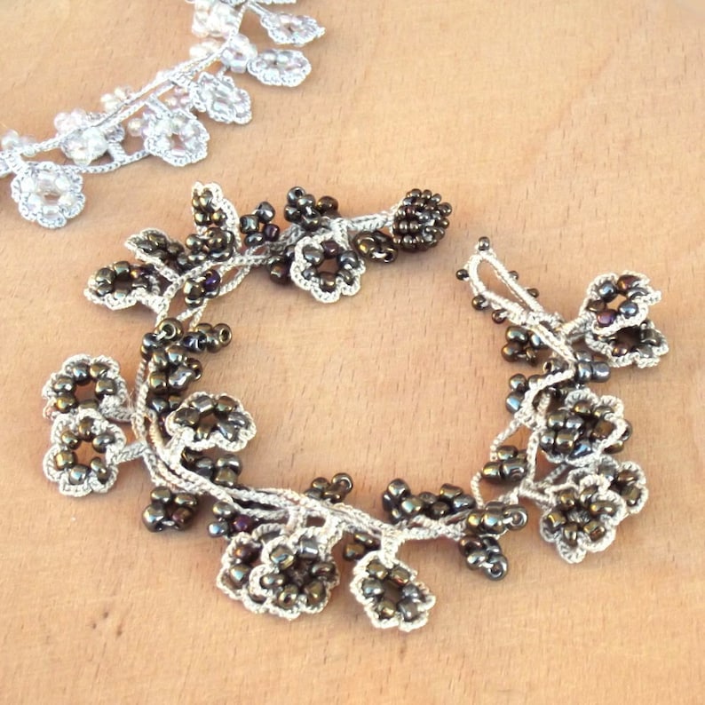 Turkish OYA Lace Beads Bracelet Small Flowers 2 Colors Crocheted ...