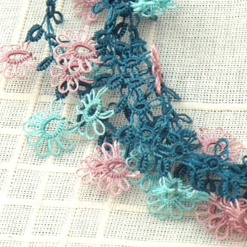 Turkish OYA Lace - Tatting Lace Necklace/purple&white - Crocheted ...