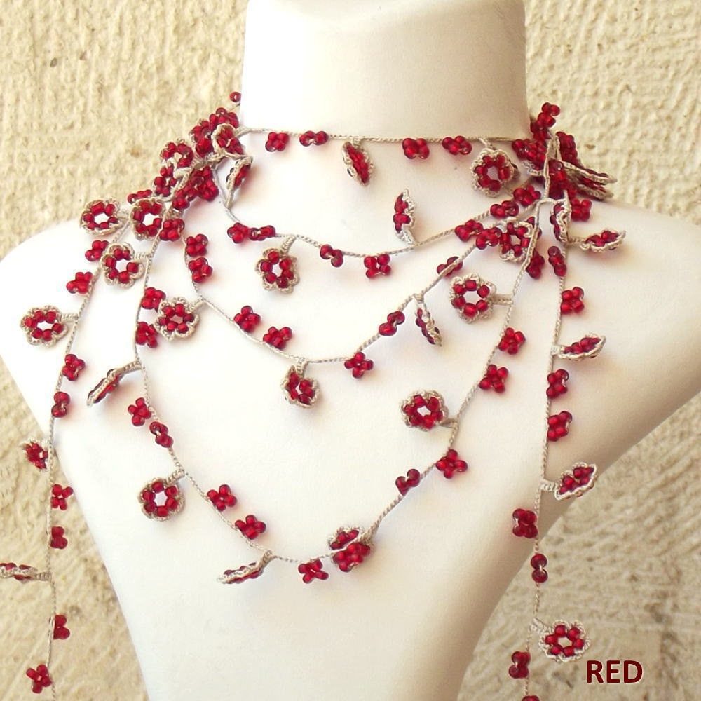 Turkish OYA Lace Lariat necklace Cascade 7 colors | Etsy