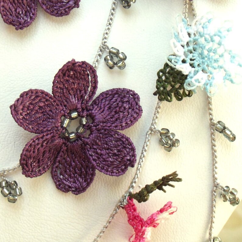 Turkish OYA Lace Lariat Necklace Flower Garden 5 Colors/ Crocheted ...