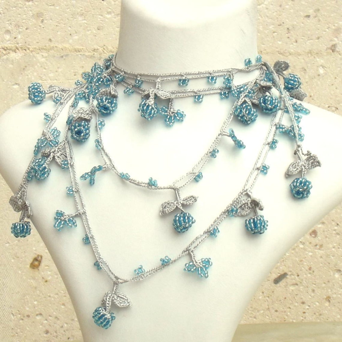 Turkish OYA Lace Lariat Necklace Berry Iceblue/crocheted - Etsy