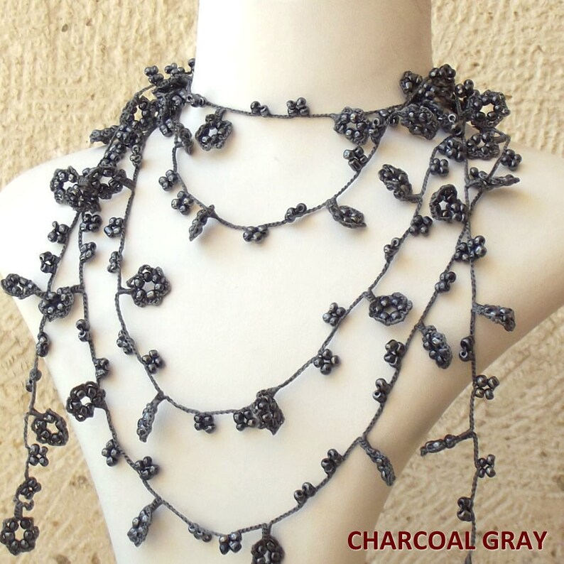 Turkish OYA Lace Lariat Necklace Cascade 7 Colors - Etsy