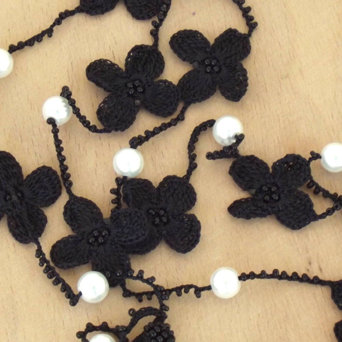 Turkish OYA Lace Lariat Necklace Croce Pearl 2colors Crocheted Jewelry ...