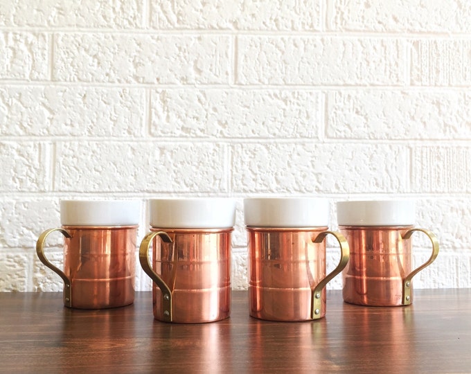 Vintage Copper Cups / Copper Mugs With Ceramic Insert / Copper and ...