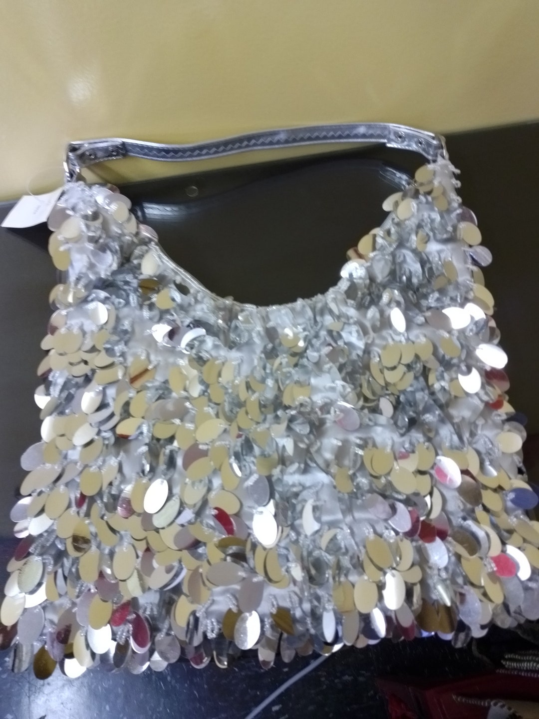 Beautiful Outstanding Silver Spangles on Beaded Thread Purse With ...