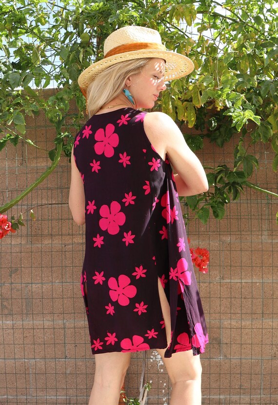 70s A-frame Mini Hot Pink and Maroon Swim Cover Up Ra… - Gem
