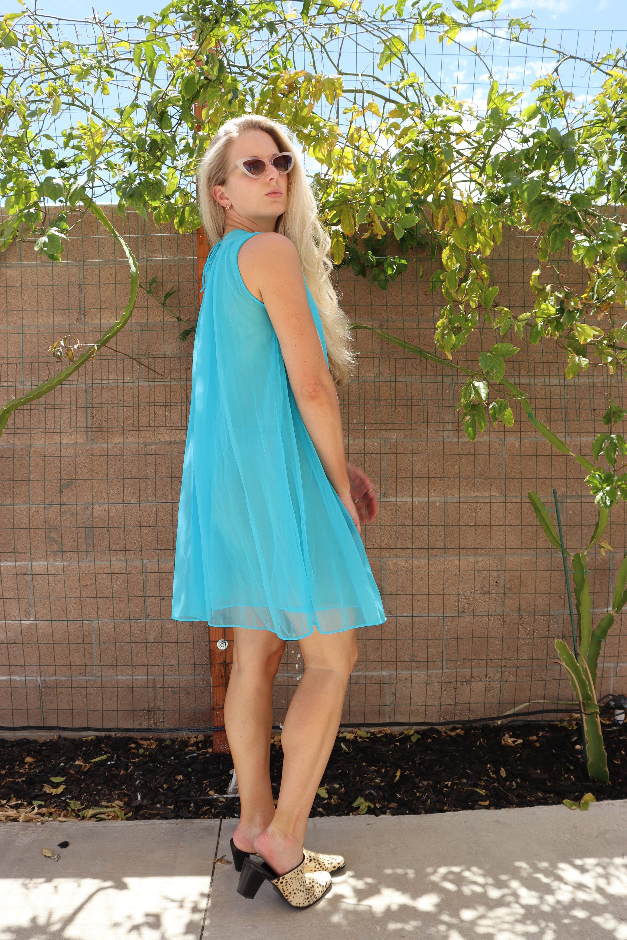 60s Blue Rhinestones Sheer Layered Nightgown Lingerie Swim - Etsy