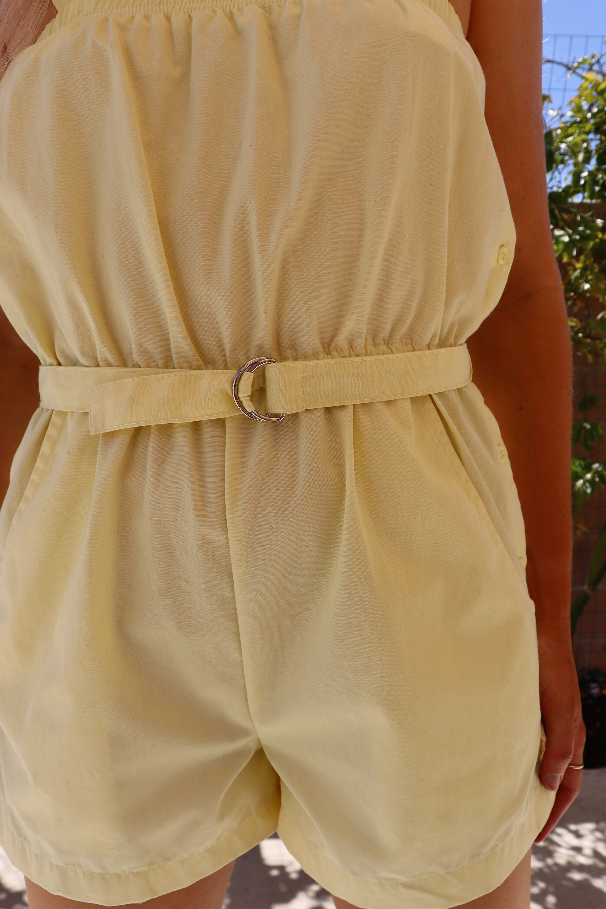80s Pastel Yellow High Waisted Tank Jumps With Removable Straps Danik ...