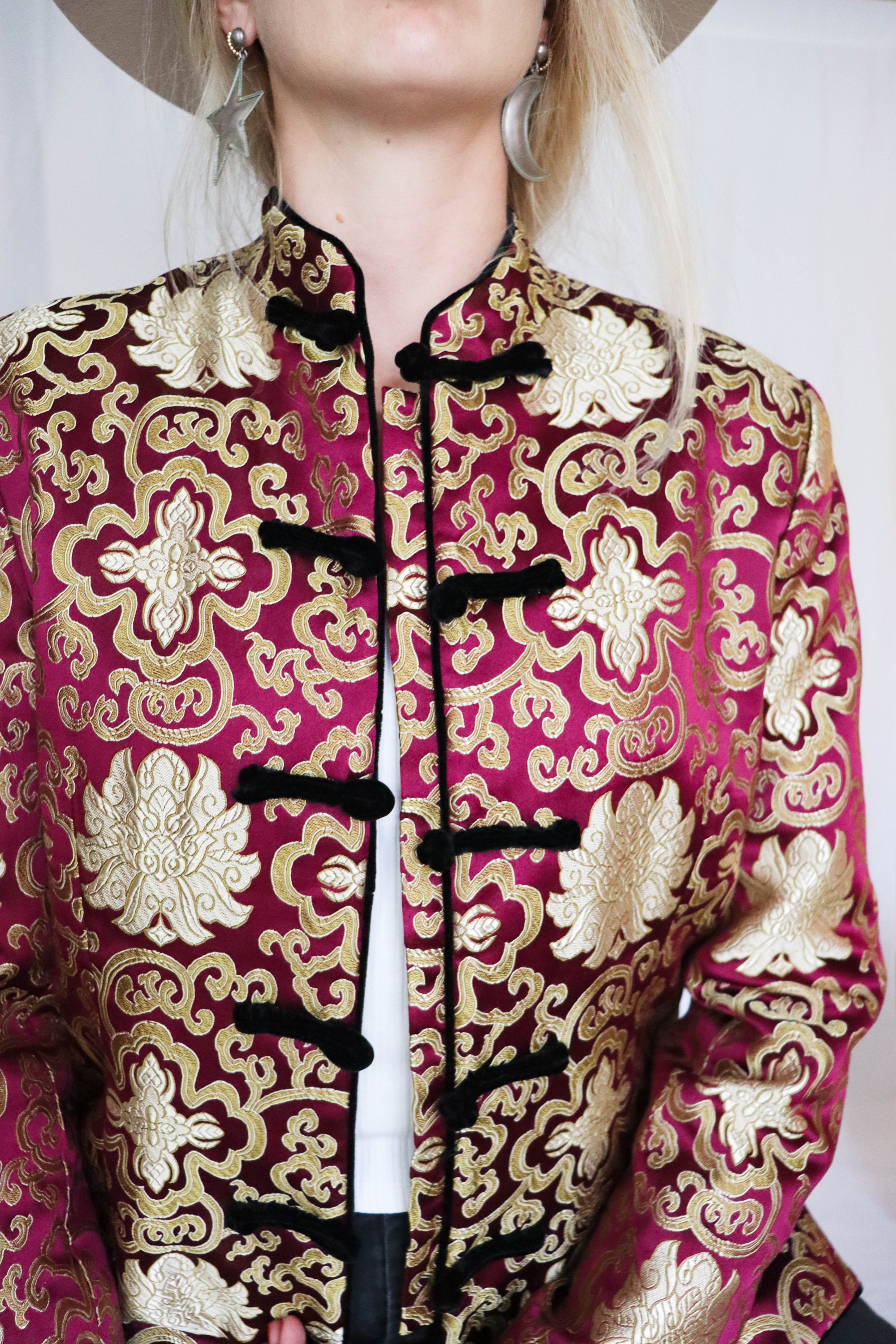 Vintage Cheongsam Purple and Gold Medalion Jacket With Black - Etsy