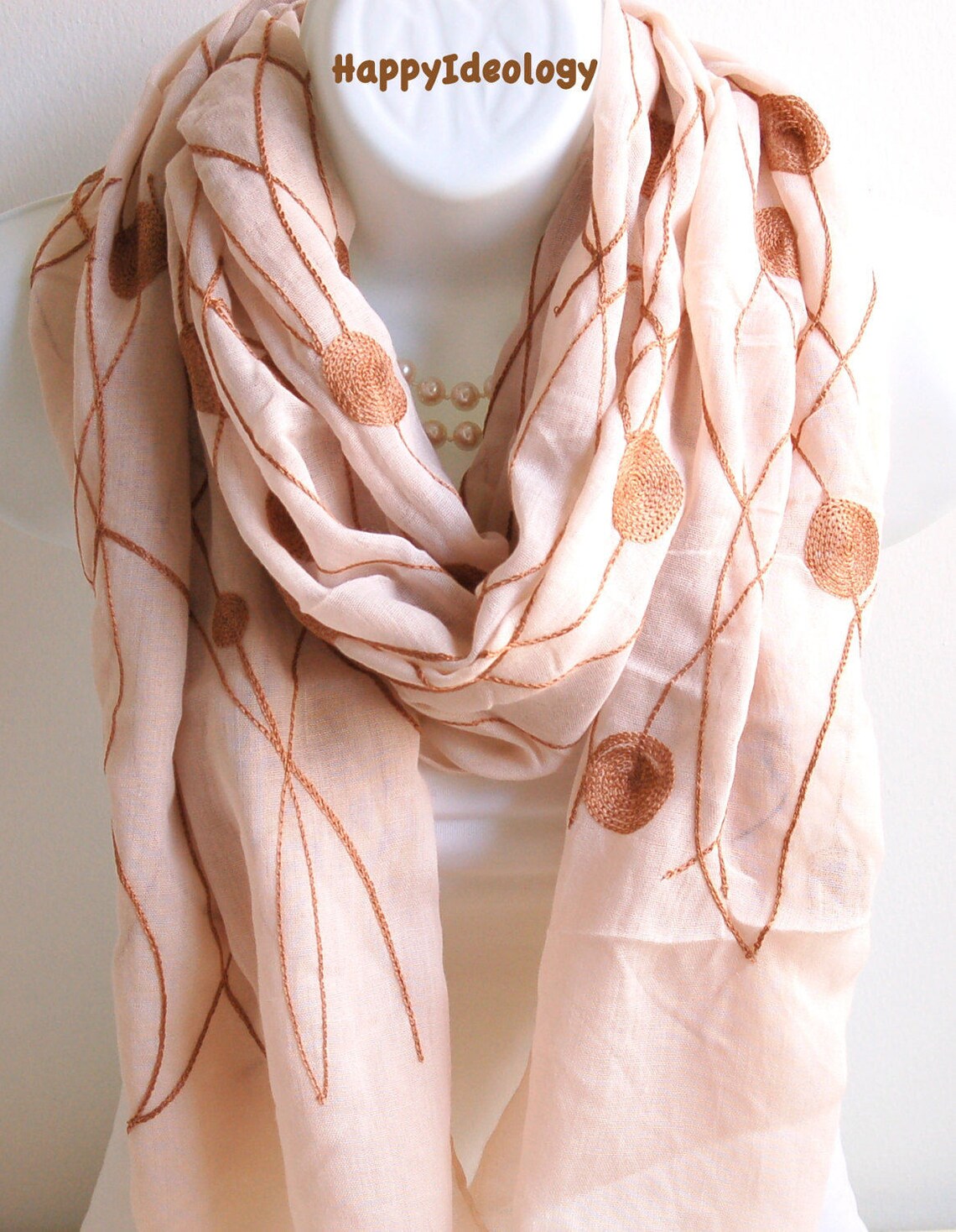 Long Beige Brown Scarf. Beige & Light Brown Embroidery Scarf/shawl ...
