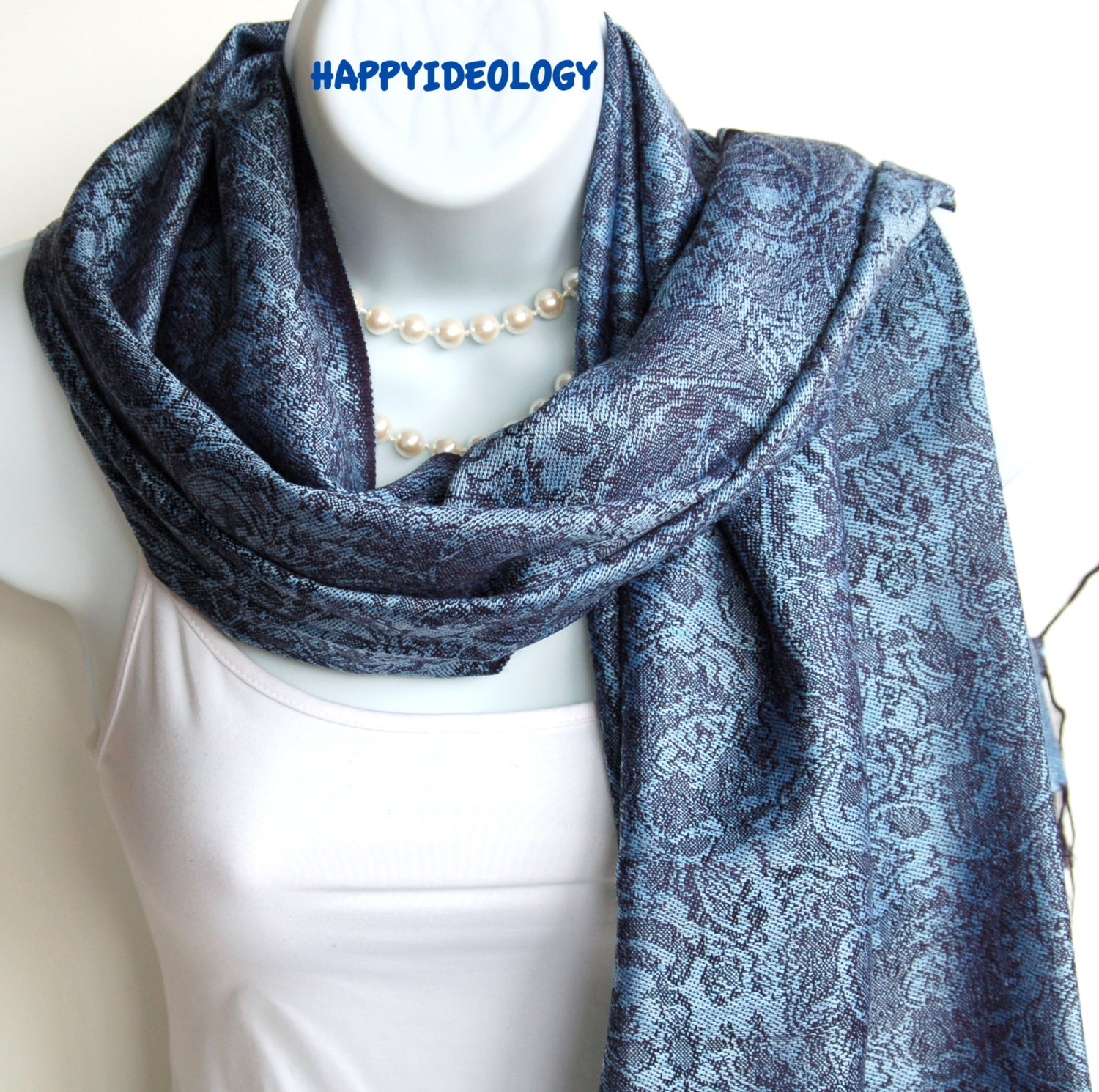 Blue Pashmina Scarf.blue Pashmina/shawl.elegant Silky Pashmina Scarf ...