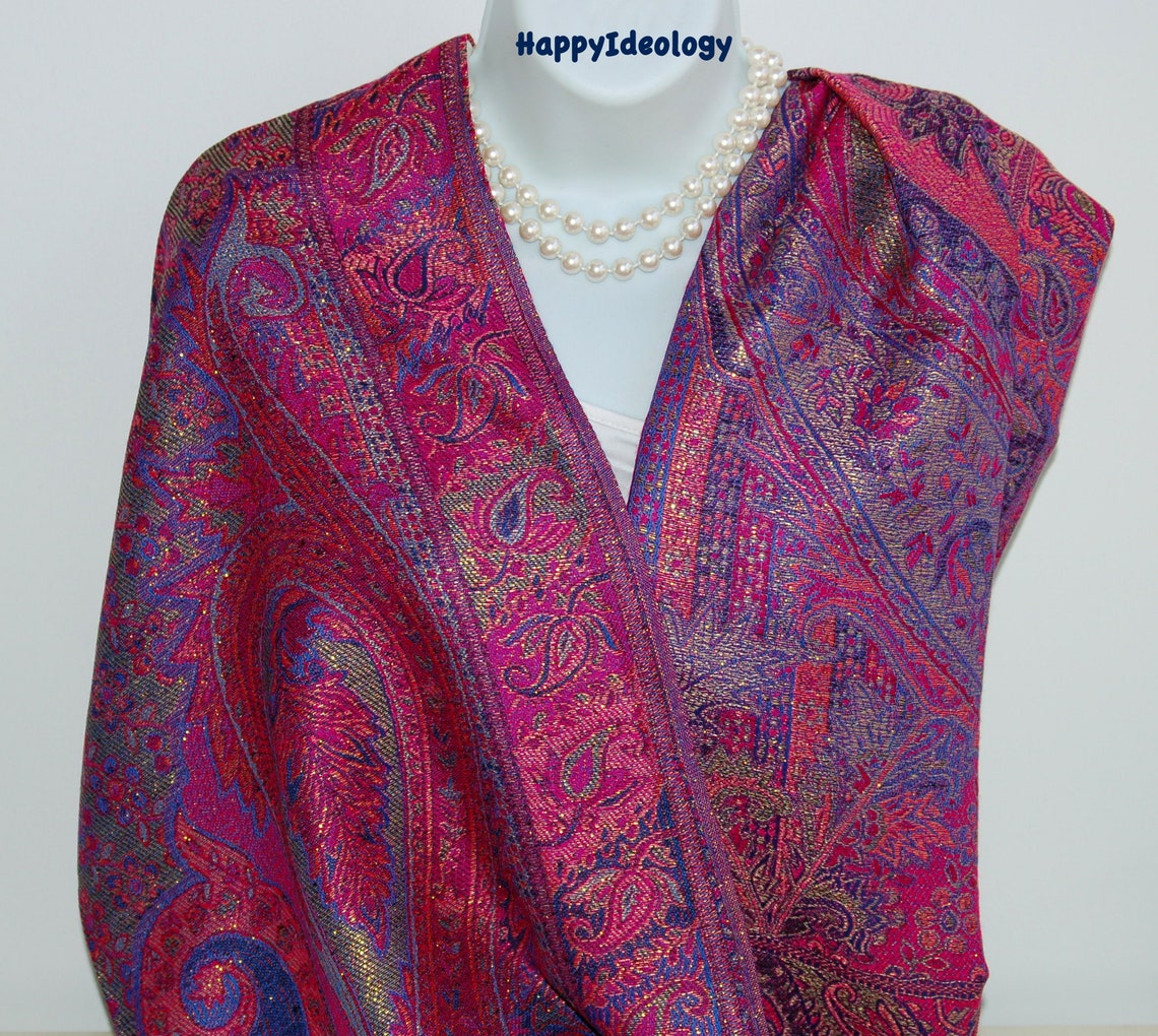 Pink and Blue Paisley Pashmina. Multicolor Scarf.royal Blue & - Etsy