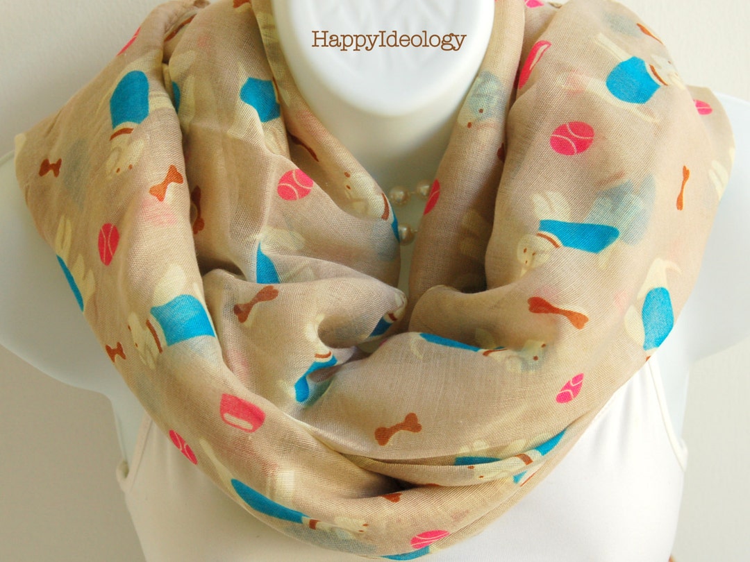Dog Print Long Scarf. Beige With White Dog Pattern Scarf. Dog Print ...