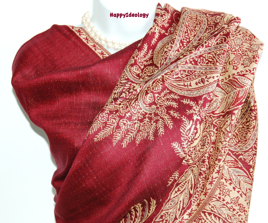 Pashmina.burgundy Red Reversible Pashmina.autumn/winter Scarves.wedding ...