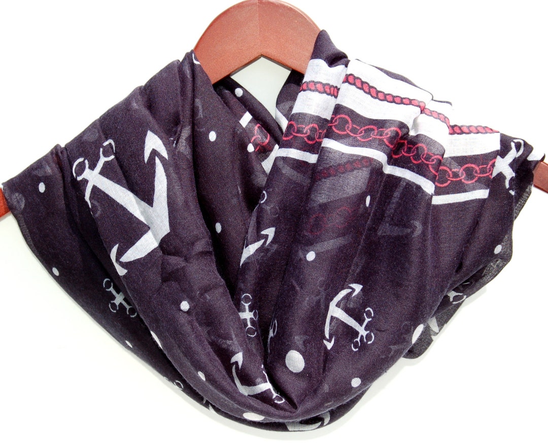Nautical Anchor Infinity Scarf.navy Blue,white & Red Nautical Scarves ...