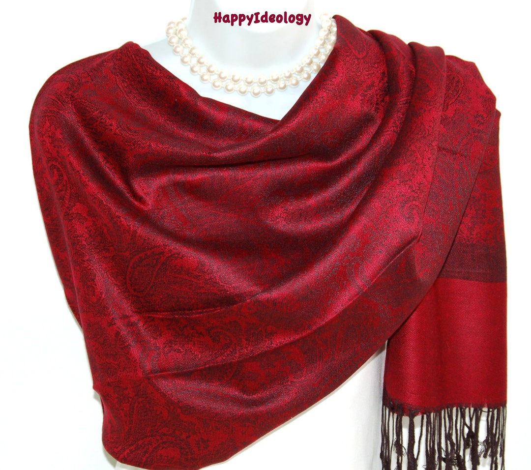 Red Pashmina Scarf.dark Burgundy Red & Black Pashmina/shawl.winter ...