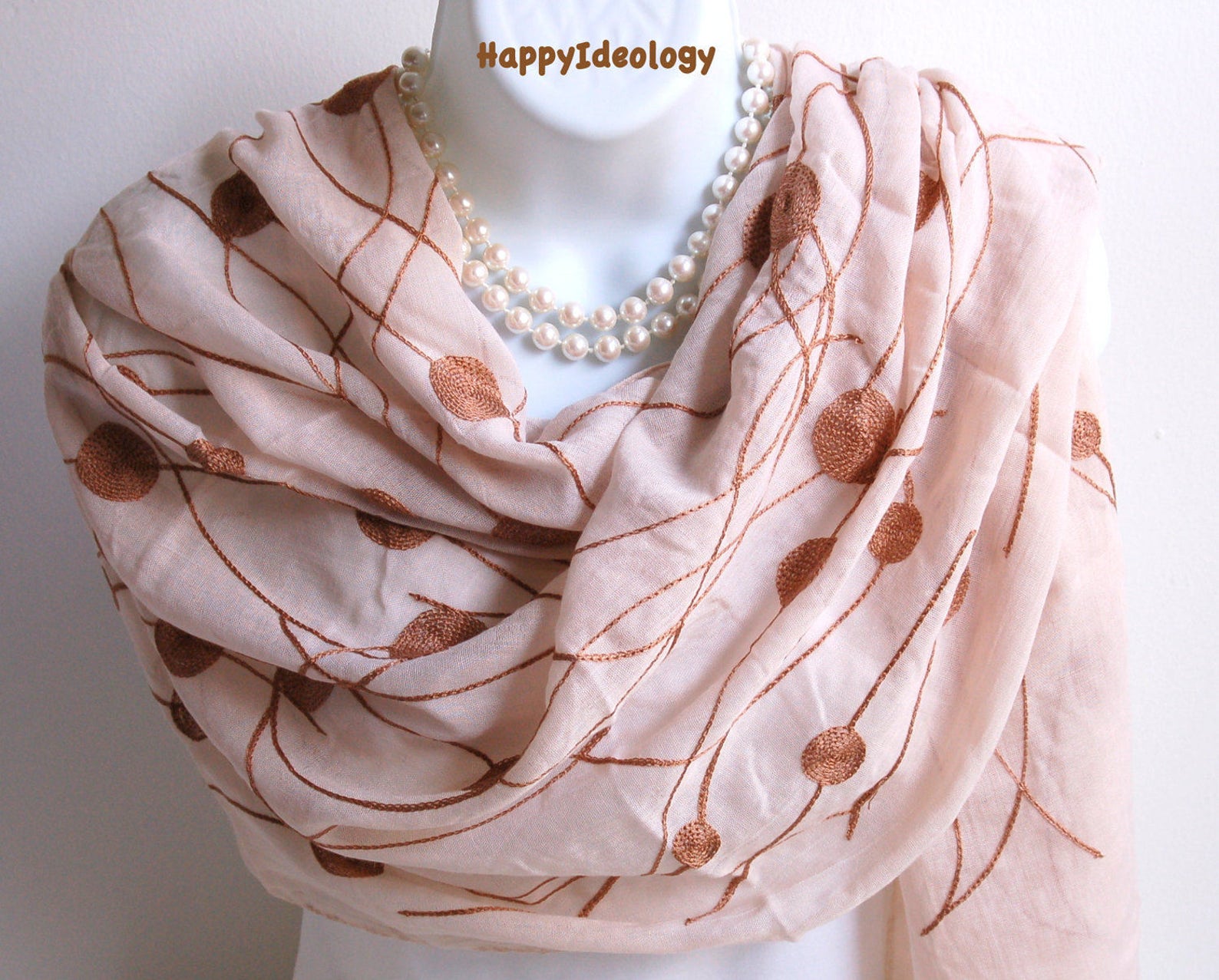 Long Beige Brown Scarf. Beige & Light Brown Embroidery Scarf/shawl ...