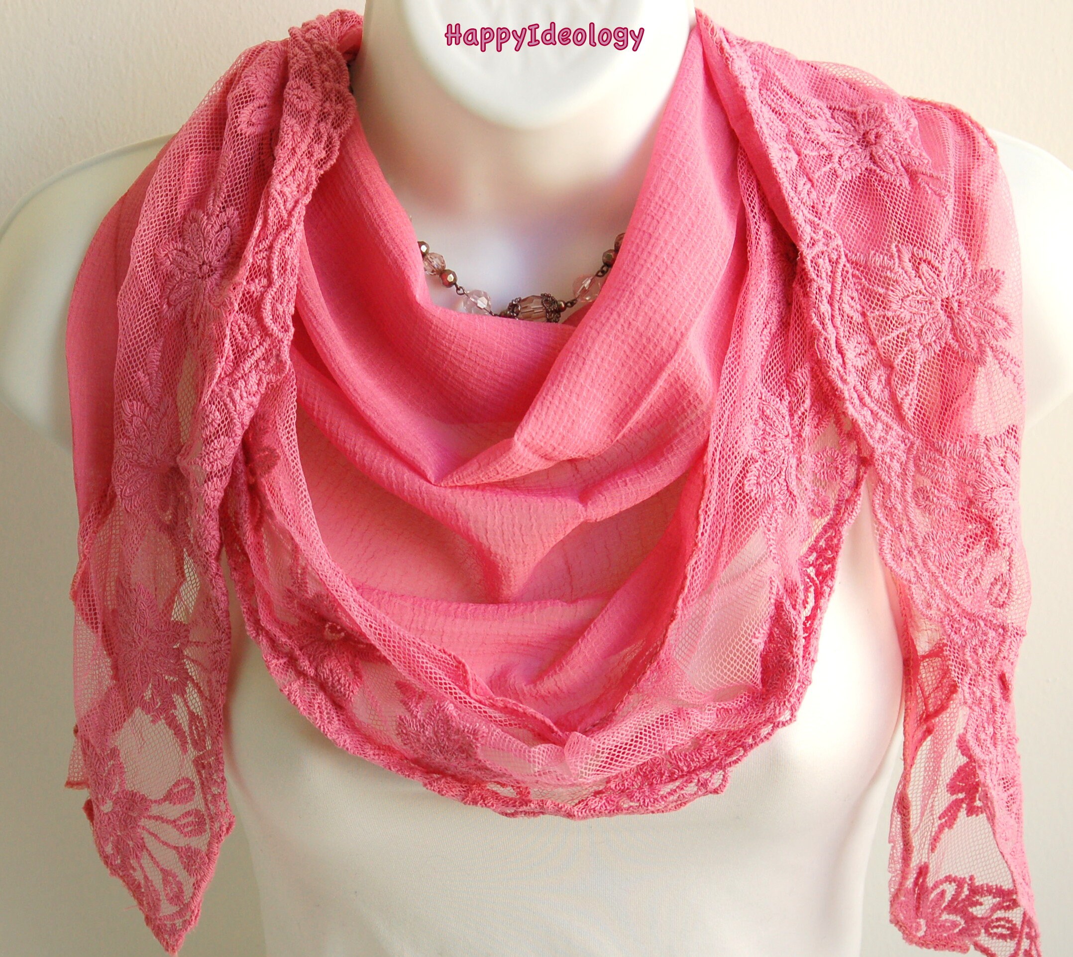 Bufanda de encaje. Bufanda rosa con borde de encaje. Bufanda - Etsy México