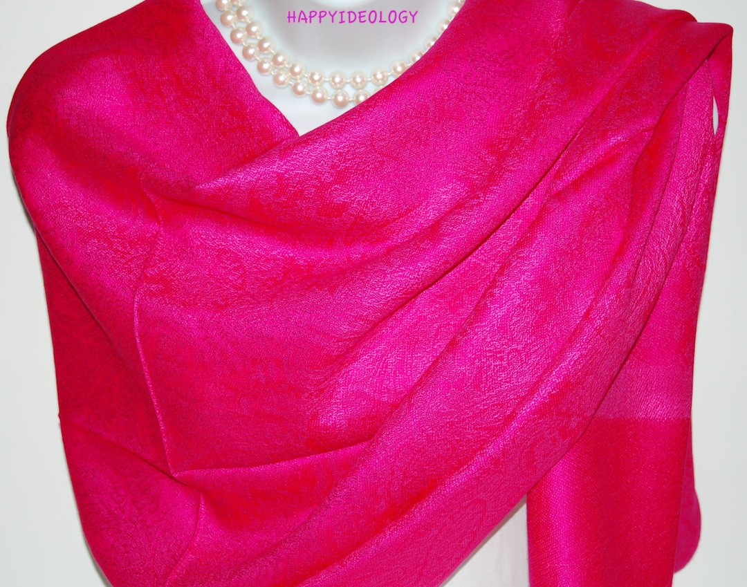 Pink Pashmina Scarf.bright Fuchsia Pink Pashmina/shawl.paisley Print ...