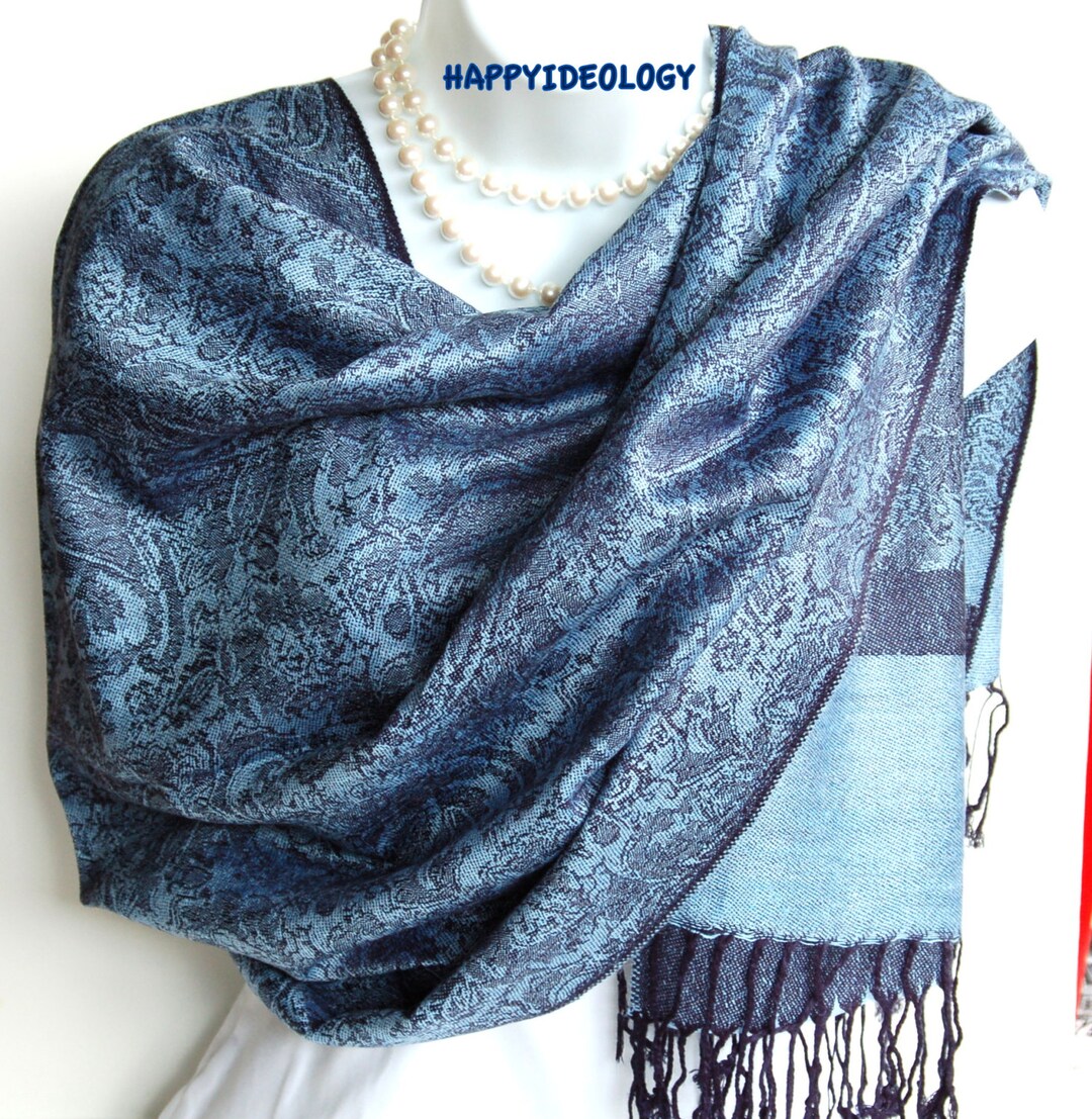 Blue Pashmina Scarf.blue Pashmina/shawl.elegant Silky Pashmina Scarf ...