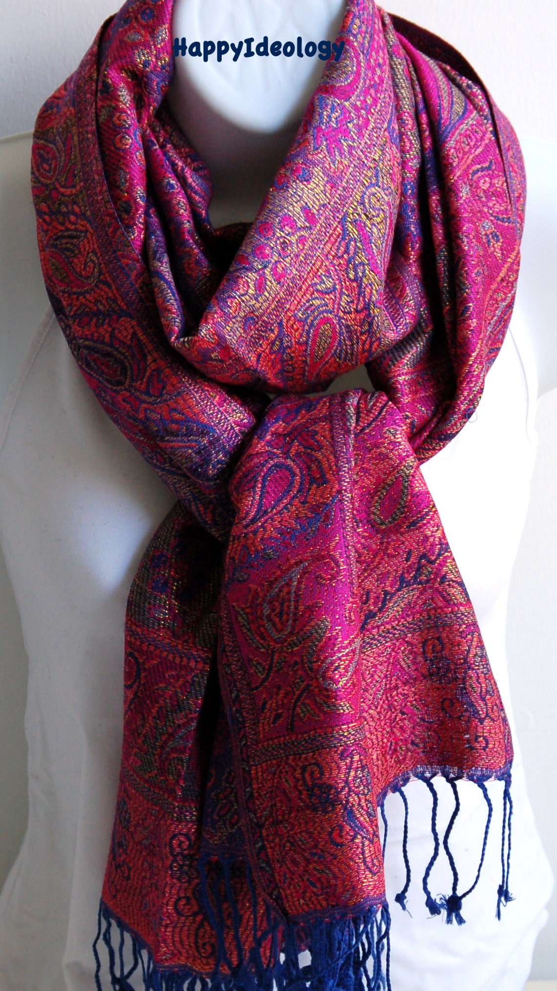 Pink and Blue Paisley Pashmina. Multicolor Scarf.royal Blue & - Etsy