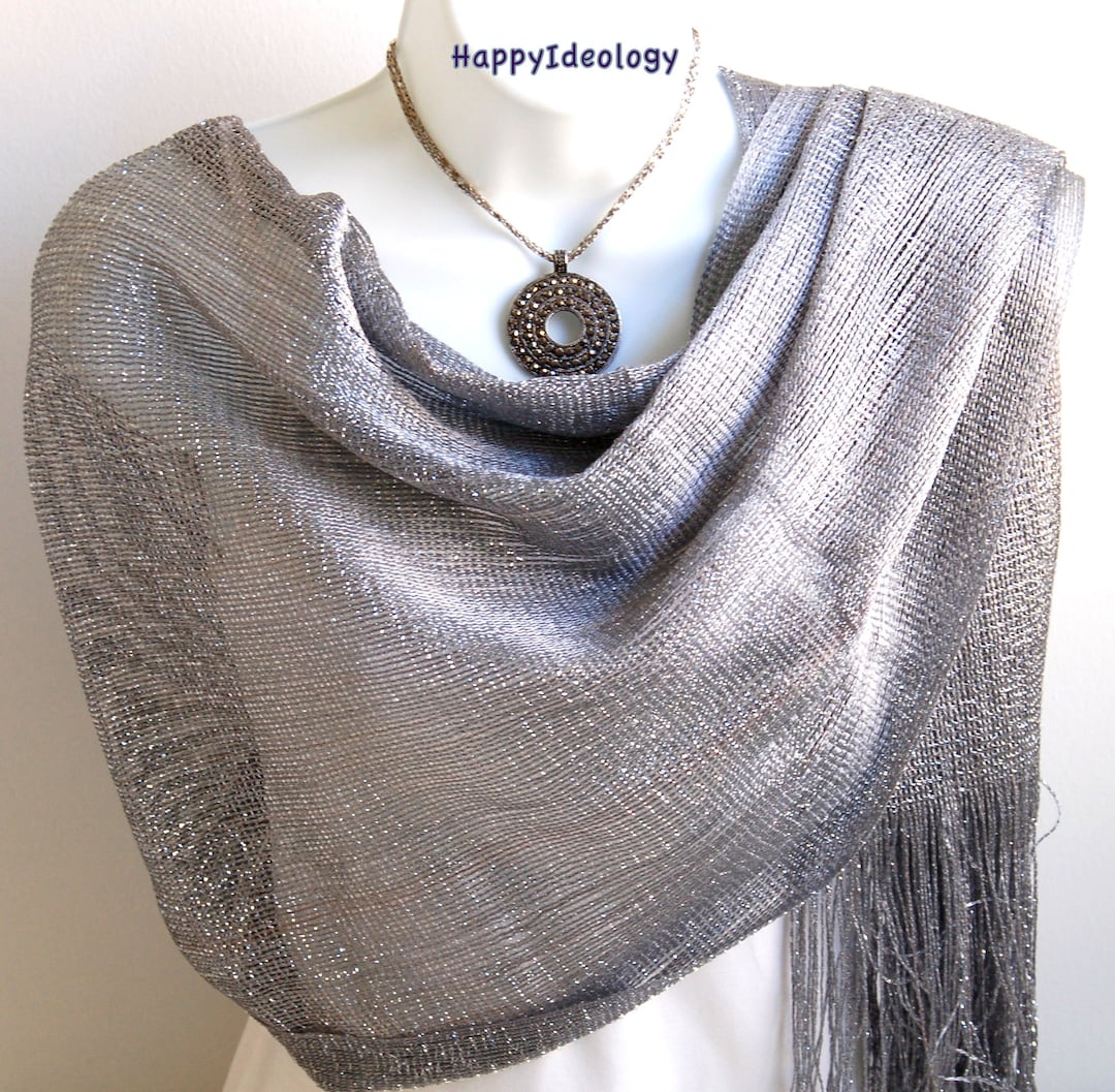 Silver Gray Shawl. Metallic Grey Mesh Party Shawl.evening Wrap/shawl ...