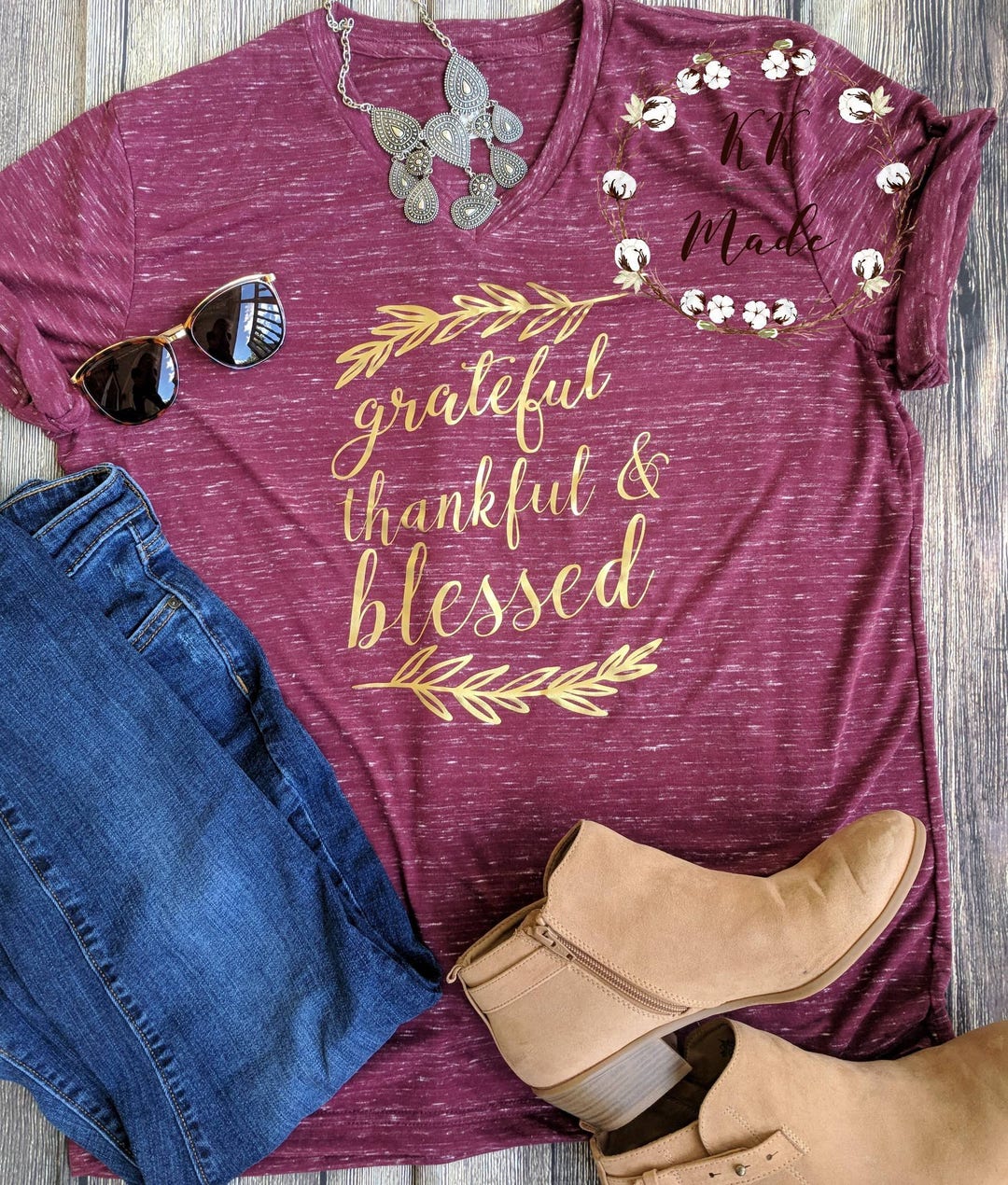 Grateful Thankful Blessed Shirt Thanksgiving Shirt Christian Etsy