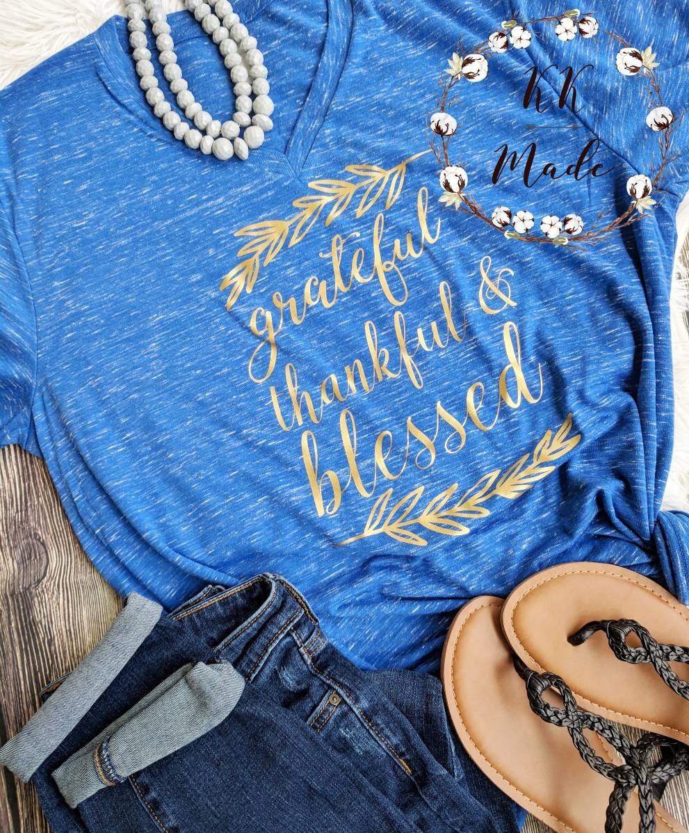 Grateful Thankful Blessed Thankful Shirt Fall Shirt Autumn Etsy